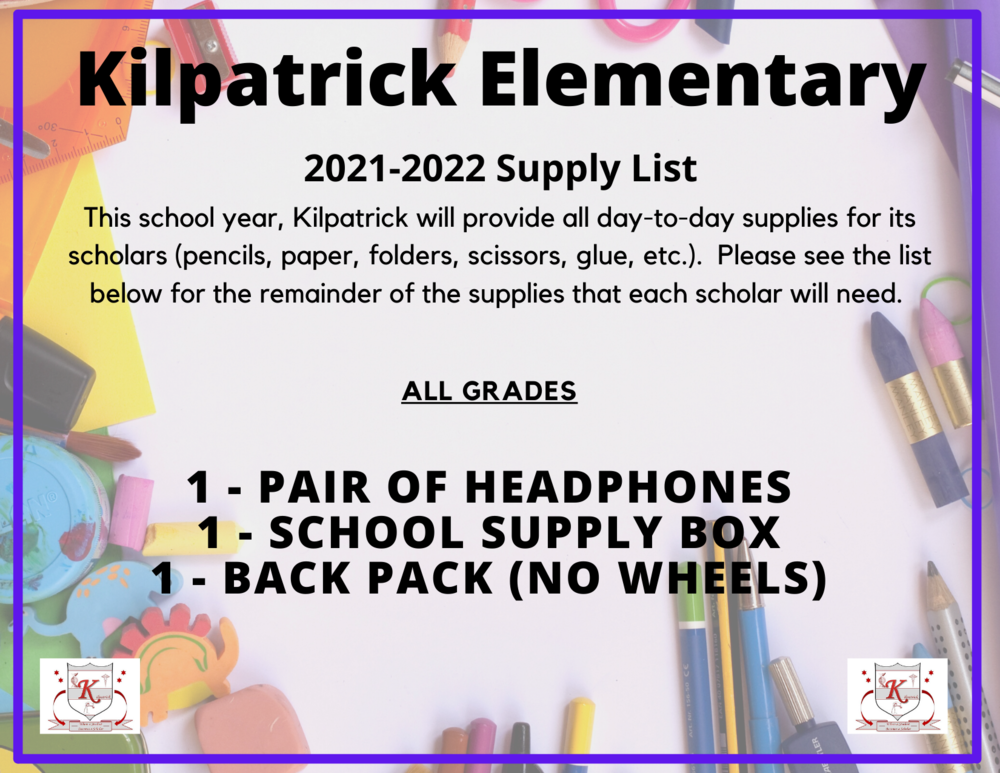 School Supply List Kilpatrick Elementary